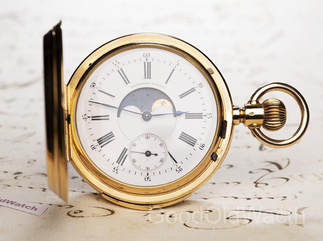 Double Sided Triple Calendar Repeating 18k Gold Pocket Watch 
